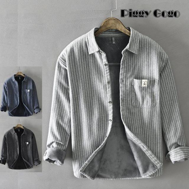 カジュアルシャツ メンズ 裏起毛 裏ボア ストライプシャツ 秋冬 防寒 暖かい シャツ トップス 長袖 30代 40代 50代