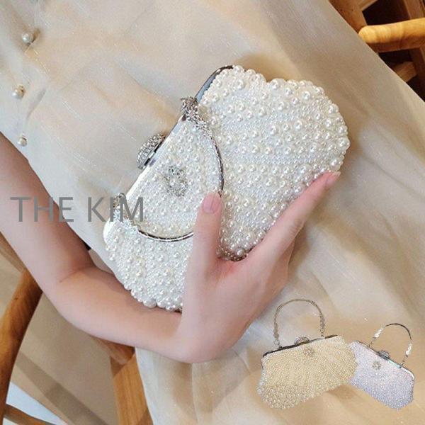 ハンドバッグ 結婚式 パールバッグ がま口かばん レディース 成人式 二次会 パーティーバッグ 3WAY ショルダーバッグ 斜めがけバッグ ビーズ 上品