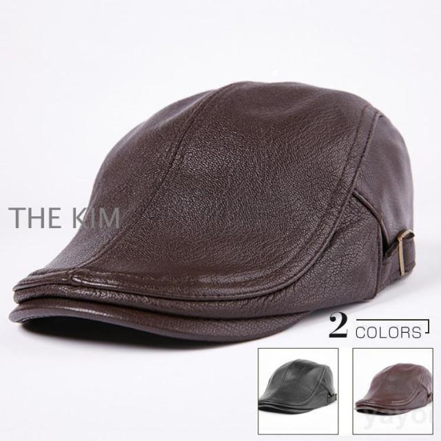 春秋冬　本革　ハンチング帽　帽子　メンズ　レザー帽子　メンズキャップ　防寒　暖かい　春秋冬　ゴルフ アウトドア　つばロング