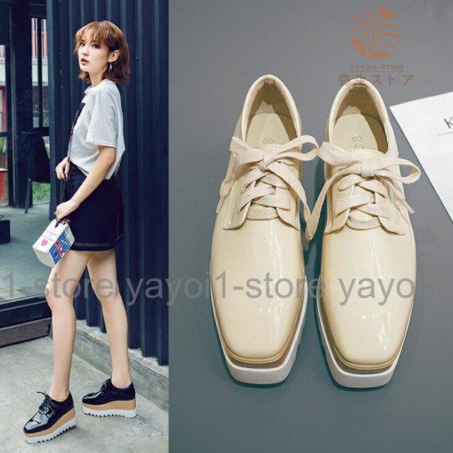 プラットフォームシューズ レディース ローファー オックスフォードシューズ レースアップ エナメル 厚底 ウェッジ おじ靴 シューズ 靴 かわいい プチプラ レ…