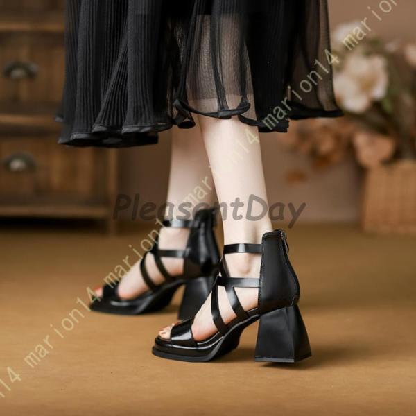 ブーツサンダル レディース ハイヒール 7cm 太ヒール サマーブーツ オープントゥ ファスナー グラディエーターサンダル 歩きやすい ヒールサンダル 夏