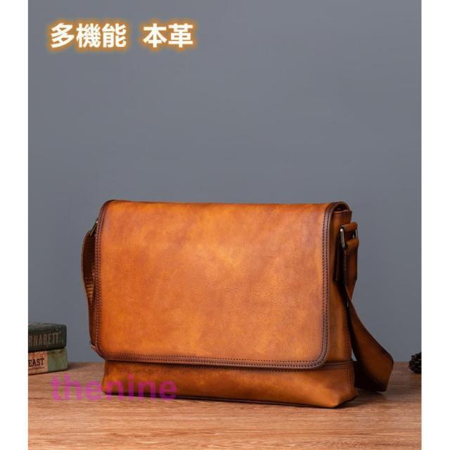 職人手作りヌメ革 メンズバッグ ショルダーバッグ メッセンジャーバック 斜めがけ 肩掛け レザー ビジネスバッグ おしゃれ 大容量 3色 通勤 LLB-0046