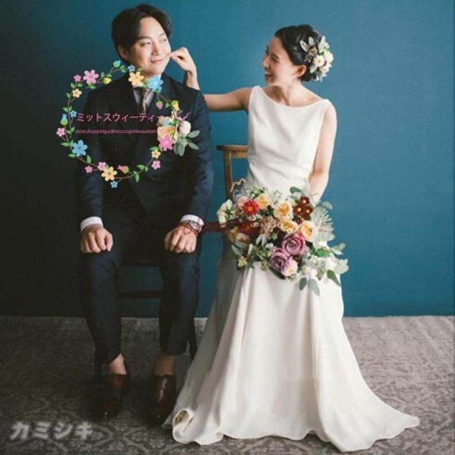 ウェディングドレス 結婚式 二次会 ホワイト 花嫁 白ワンピース ロング丈ドレス 披露宴 シンプル 前撮り ウエディングドレス Aラインドレス 袖なし ブライダル