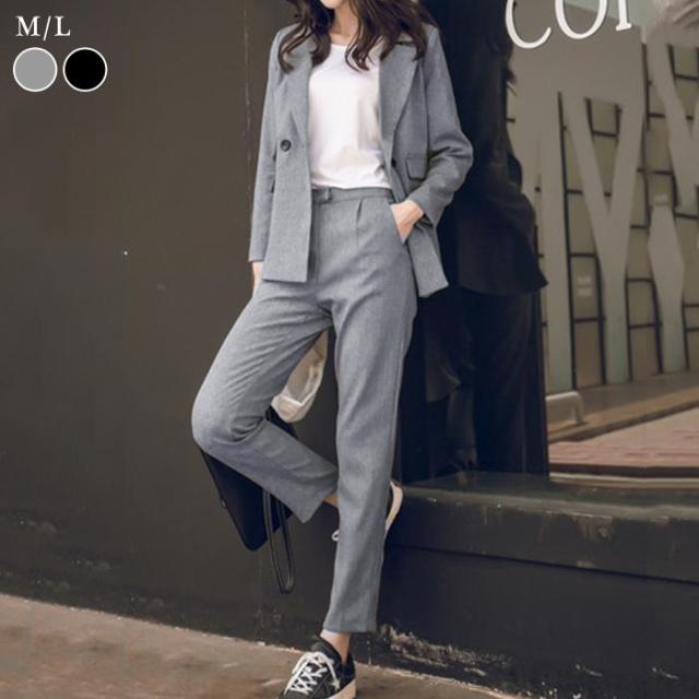 セットアップ レディース スーツ 春 夏 春夏 黒 ジャケット パンツスーツ 上下セット ブラック グレー セレモニー フォーマル オフィス 20代 30代 送料無料