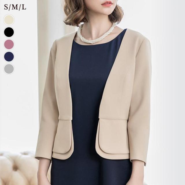 ボレロ レディース ジャケット 大人 黒 ペプラム 7分袖 パーティー アウター スーツ 無地 ブラック ベージュ ピンク ネイビー グレー 結婚式 入学式 送料無料
