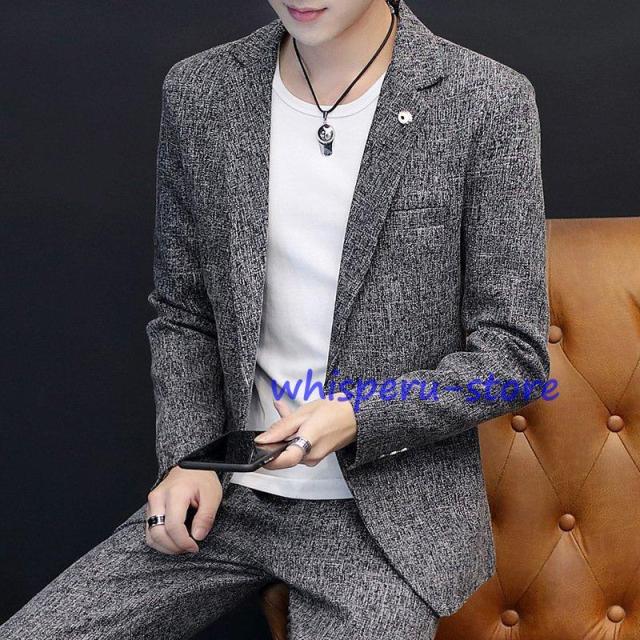 サマースーツ セットアップ メンズ テーラードジャケット 長袖 カジュアルスーツ 上下セット 薄手 おしゃれ サマージャケット スキニーパンツ 春夏コーデ