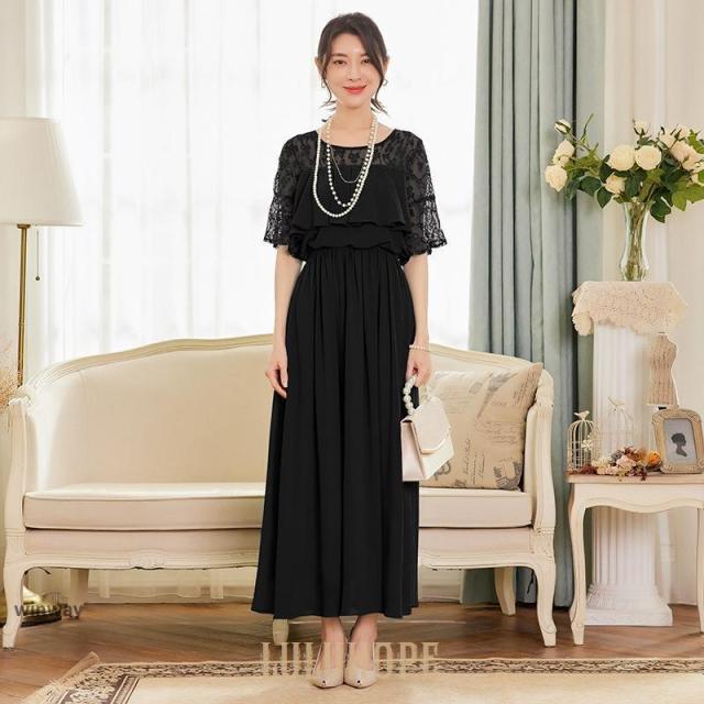 パーティードレス 結婚式 ワンピース ドレス 大きいサイズ 袖あり ロング丈 ロング 冬 春 夏 秋 フォーマルドレス レース おしゃれ 20代 30代 40代 50代