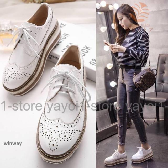 プラットフォームシューズ 厚底 ローファー レースアップ パンチングレザー ボリュームヒール 大人カジュアル レディース レディースファッション カジュアル …