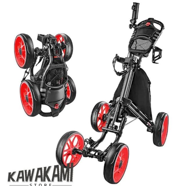 ゴルフカートプッシュプルゴルフ用カートゴルフバッグ折り畳み式カート アルミ合金製 ハンドブレーキとドリンクホルダー付き 開閉が簡単 練習収納 手引きゴルフ