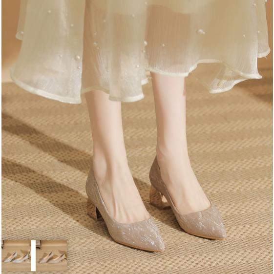 結婚式 パンプス ハイヒール パンプス チャンキーヒール 痛くない 美脚パンプス ポインテッドトゥ シューズ 靴 フォーマル パーティ 披露宴 メタルヒール