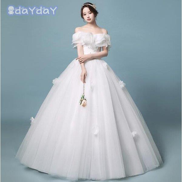 ウエディングドレス ロング 白 豪華 お呼ばれ 袖あり 肩隠し袖隠し 上品着痩せ 結婚式 二次会 演奏会 花嫁 披露宴 撮影 編み上げ式