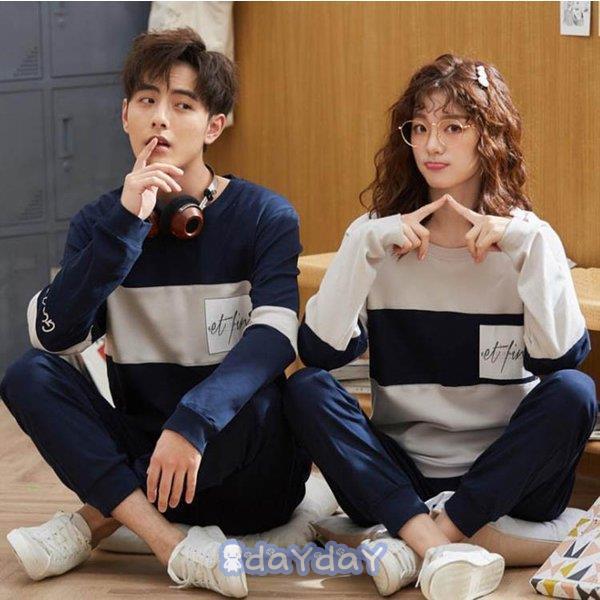 パジャマ カップル 春秋冬 ペアパジャマ 長袖 丸首 棉 ルームウェア レディース メンズ 恋人 お揃い ペアルック セット 長ズボン 部屋着 おしゃれ 寝間着 新品