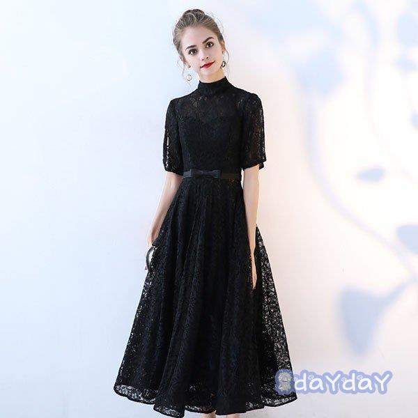 パーティードレス 大きいサイズ ロング丈 結婚式 40代 袖あり 半袖 フォーマルドレス レースワンピース お呼ばれ 二次会 披露宴 謝恩会 黒 上品 おしゃれ 大人