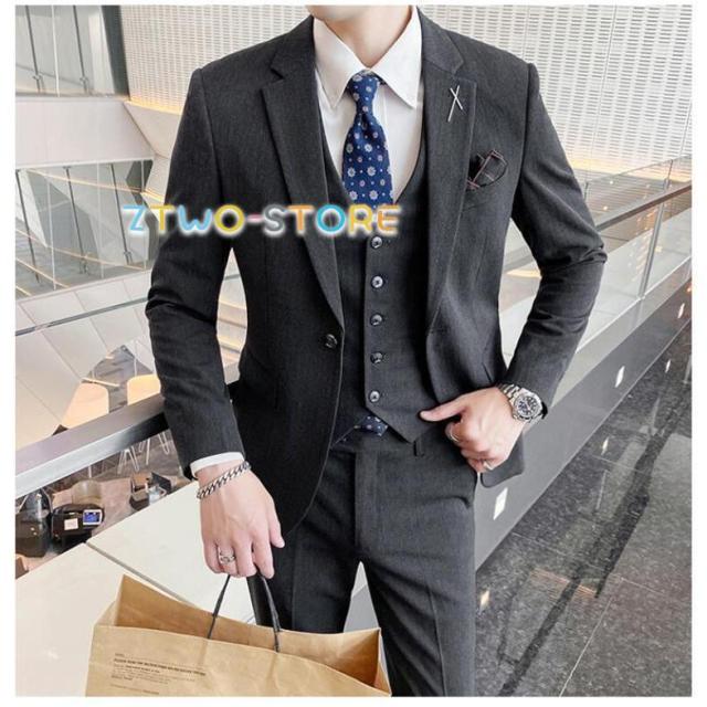 3ピーススーツ タキシードスーツ メンズスーツ ロング丈 ダブルボタンスーツ 結婚式 二次会 成人式 卒業式 就職活 春秋冬 ビジネスフォーマルスーツ