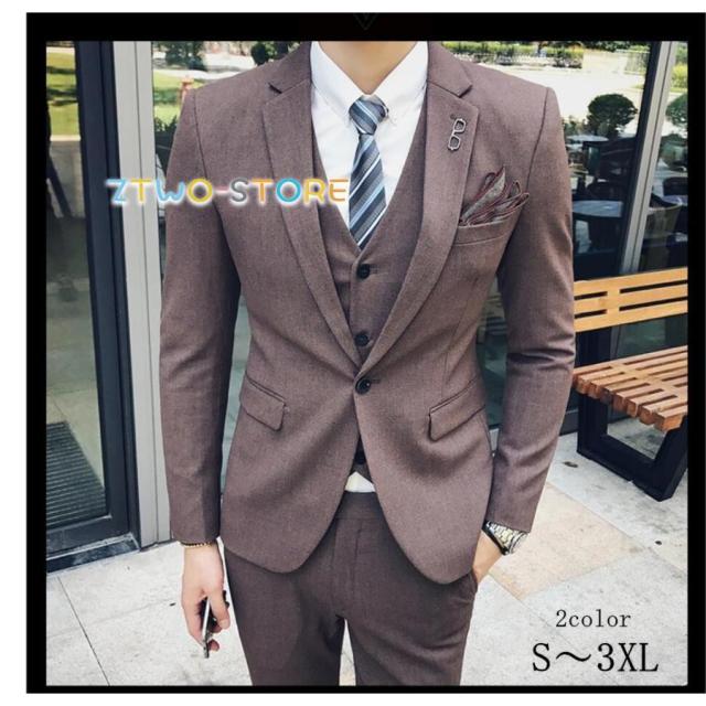 カッコイイ メンズスーツ タキシードスーツ 3点セットスーツ 1つボタンスーツ フォーマルスーツ 結婚式 二次会 成人式 卒業式 就職活 ビジネススーツ