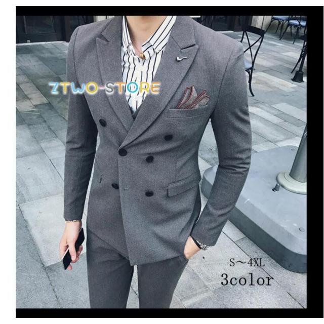 カッコイイ メンズスーツ タキシードスーツ 3点セットスーツ ダブルボタンスーツ フォーマルスーツ 結婚式 二次会 成人式 卒業式 就職活 ビジネススーツ 披露宴