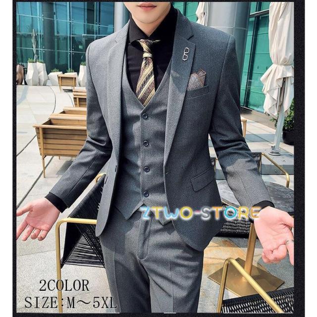 3ピーススーツ セットアップ フォーマル メンズスーツ タキシードスーツ 1つボタンスーツ 二次会 成人式 就職活動 ビジネススーツ 結婚式 披露宴 お洒落