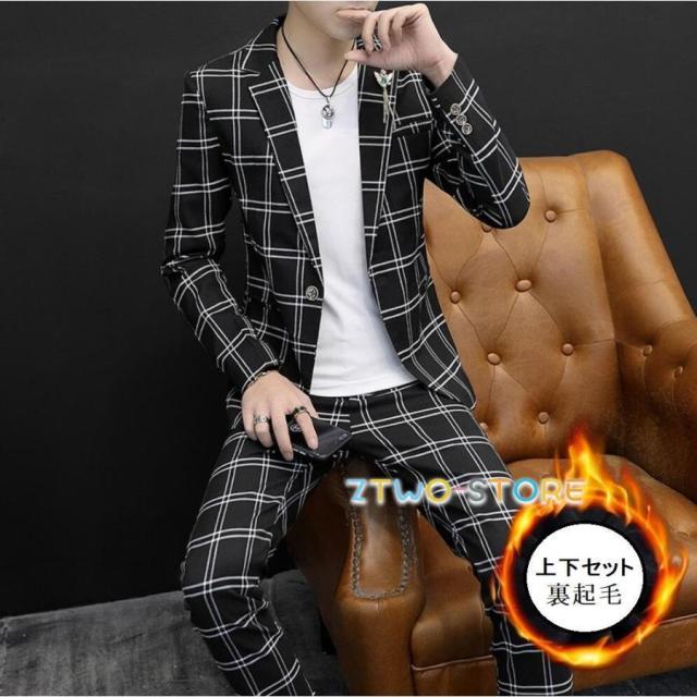 メンズスーツ フォーマルスーツ 1つボタンスーツ 上下セットスーツ タキシードスーツ 披露宴 結婚式 二次会 成人式 卒業式 就職活 ビジネススーツ チェック柄