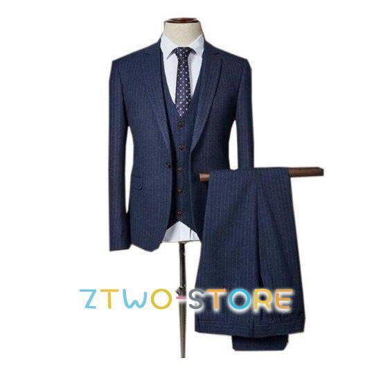 タキシードスーツ 3ピーススーツ 二次会 花婿の介添え 通勤 結婚式 卒業式 3点セットジャケット+パンツ+ベスト パーティードレス 紳士用 ビジネス ストライプ