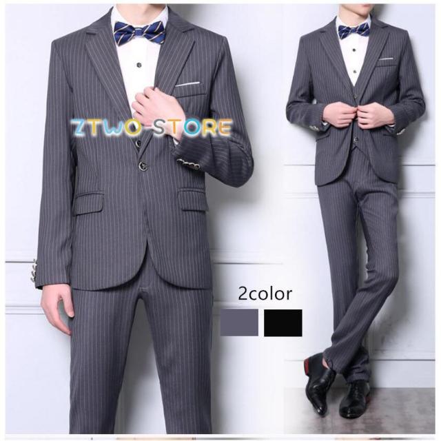 メンズスーツ 3ピーススーツ スリム タキシードスーツ セットアップ フォーマルスーツ 結婚式 二次会 成人式 卒業式 就職活 春秋冬 ビジネス ストライプ