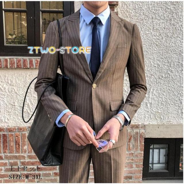 ストライプ メンズスーツ フォーマルスーツ 1つボタンスーツ 上下セットスーツ タキシードスーツ 披露宴 お洒落 結婚式 二次会 成人式 卒業式 就職活 ビジネス