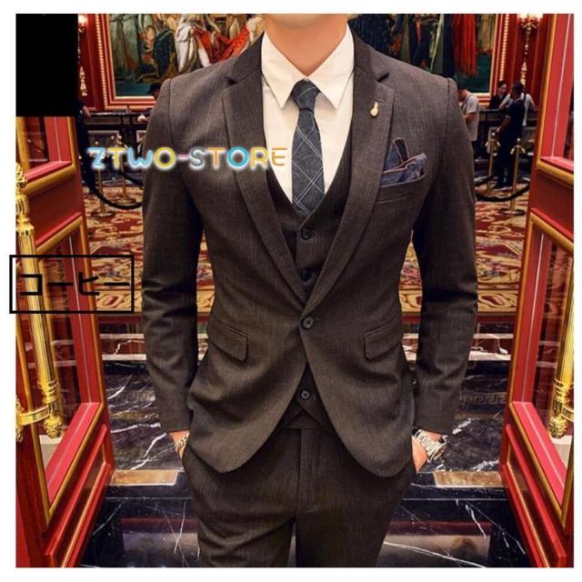 定番 メンズスーツ 3点セットスーツ カッコイイ 1つボタンスーツ フォーマルスーツ 結婚式 二次会 成人式 卒業式 就職活 ビジネススーツ 披露宴 お洒落