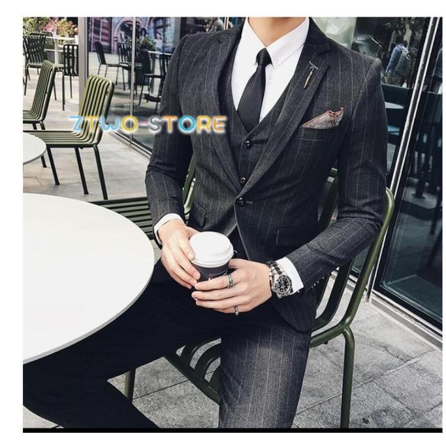メンズスーツ タキシードスーツ 3点セットスーツ 1つボタンスーツ フォーマルスーツ 結婚式 二次会 成人式 卒業式 就職活 ビジネススーツ 披露宴 ストライプ