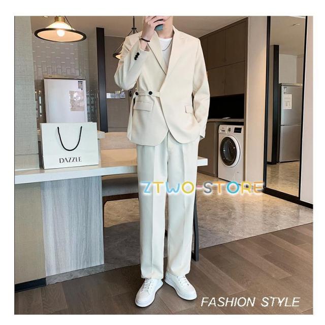セットアップ メンズ ワイド Wテーラードジャケット イージーパンツ スラックス 無地 オーバーサイズ スーツコーデ 春