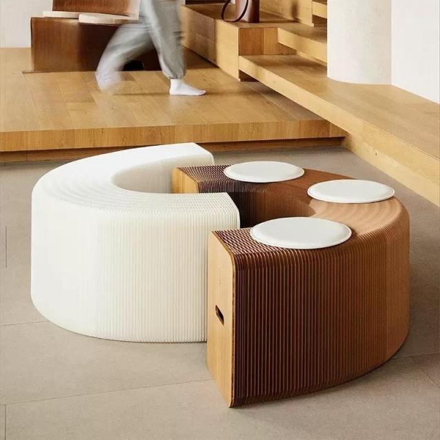 ペーパーベンチ アコーディオン 折りたたみ式 クラフト紙 スツール 折り畳み可能 ペーパースツール ペーパーソファ 伸縮 持ち運び可能 クラフトペーパーリラック