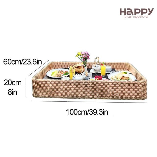 プール用フローティングトレイ 正方形の籐製プールテーブル、ドリンク、スナック、必需品用の水泳用フローティングサービングトレイ - ほとんどのプールサイズに