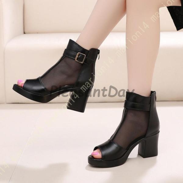 ブーツサンダル レディース サマーブーツ 厚底サンダル ハイヒール 太ヒール レース 花柄 サンダル ヒール7cm オープントゥ アンクルブーティ 夏靴