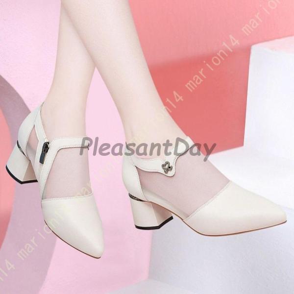 ブーツ サンダル メッシュ サマーブーツ ハイヒール ポインテッドトゥ 太ヒール 5cm サイドジッパー 歩きやすい 疲れない ヒールサンダル 美脚 おしゃれ