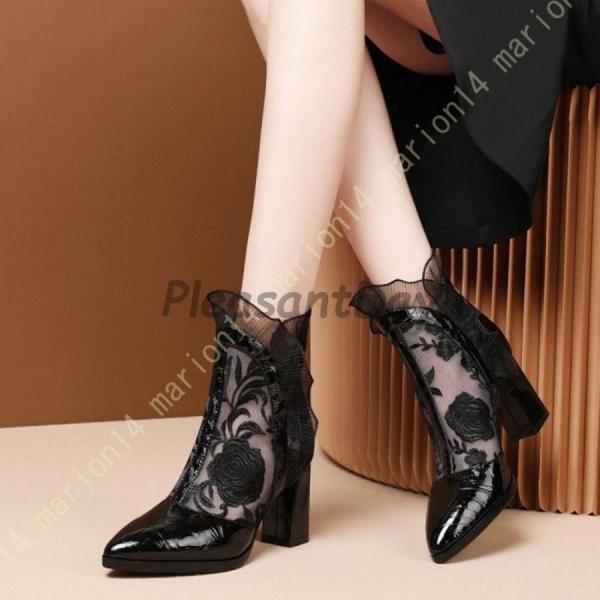 サマーブーツ 厚底 サンダル ヒール レディース ブーツサンダル ハイヒール 厚底サンダル メッシュ シースルー 夏 通気 ブーティー バックジッパー 歩きやすい