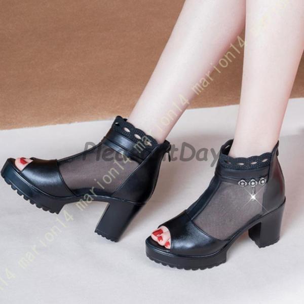 ブーツサンダル レディース 靴 歩きやすい ハイヒール フラワーレース 美脚 サマーブーツ オープントゥ おしゃれ 7cmヒール サンダル 大きいサイズ