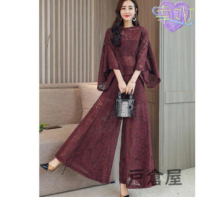 【爆買】オールレースワイドパンツドレスセットアップ・パーティードレス/結婚式ワンピース 二次会・謝恩会・セレモニー大きいサイズ対応フォーマルパーティードレス