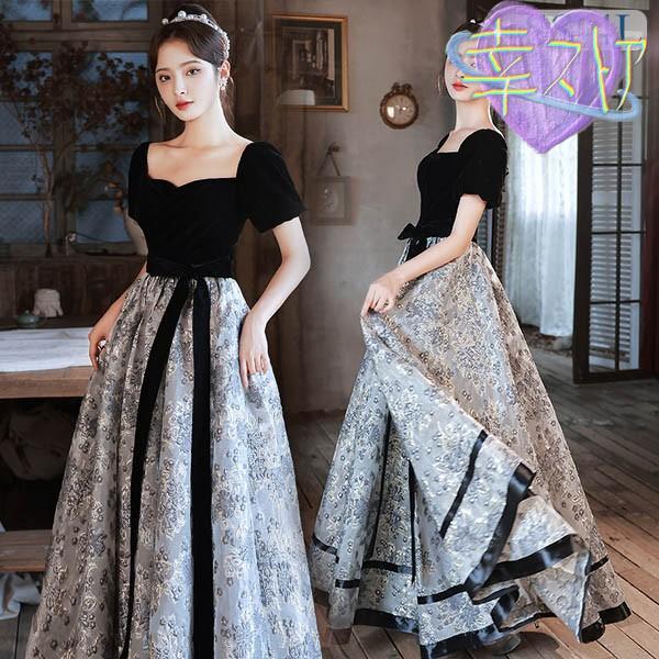 【爆買】ドレス 大人 ピアノ発表会 演奏会 結婚式 袖付き フェミニン 大きいサイズ パーティードレス ロングドレス お呼ばれ 20代 30代 可愛い