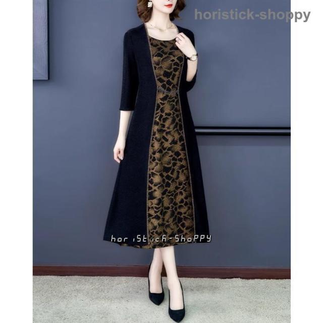 ワンピースドレス 50代 60代 40代 パーティードレス 結婚式 お呼ばれドレス 50代 大きいサイズ 3L 4L 5L 袖あり 七分袖 重ね着風 ロングワンピース ロング丈