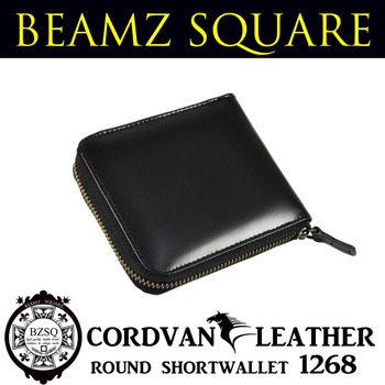 二つ折り財布 短財布 馬革ラウンドファスナー ブラック BEAMZSQUARE 送料無料