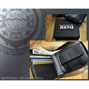 二つ折り財布 短財布 馬革ラウンドファスナー ブラック BEAMZSQUARE