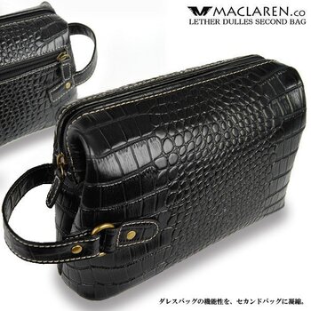 クロコダイル型押し牛革ダレスセカンドバッグ AN-1002K 軽量ソフトレザーポーチ MACLAREN.co 送料無料