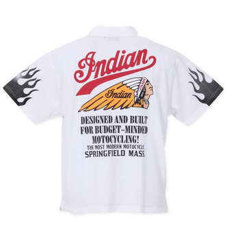 大きいサイズ INDIAN MOTOCYCLE プリント＆刺繍鹿の子半袖ポロシャツ 3L 4L 5L 6L 8L ラッピング可 送料無料 即日発送