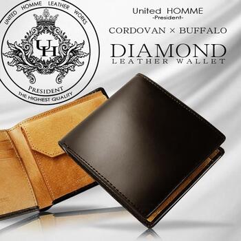 二つ折り財布 高級馬革×水牛革短財布 UHP 112K 2色展開 コードバン×バッファロー折財布 unitedHOMME 送料無料