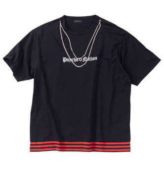 大きいサイズ PSYCHO NATION チェーン付フェイクレイヤード半袖Tシャツ 3L 4L 5L 6L ラッピング可 送料無料 即日発送