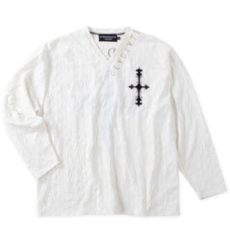 大きいサイズ ＧＬＡＤＩＡＴＥ 刺繍ブロックジャガード長袖ＶネックTシャツ ３Ｌ ４Ｌ ５Ｌ ６Ｌ ラッピング可 送料無料 即日発送