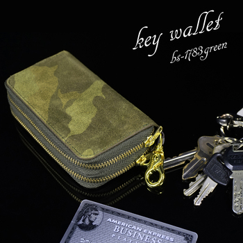 長財布 BEAMZSQUARE 牛革スエード製迷彩柄マルチキーウォレット カモ柄BS 1783グリーン デザイン 送料無料