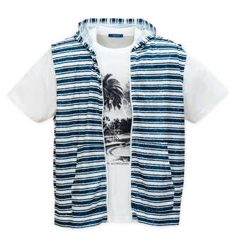 大きいサイズ COLLINS メッシュラフボーダー柄ノースリーブフルジップパーカー+半袖Tシャツ 3L 4L 5L 6L MC852331-01711 ラッピング可 送料無料 即日発送