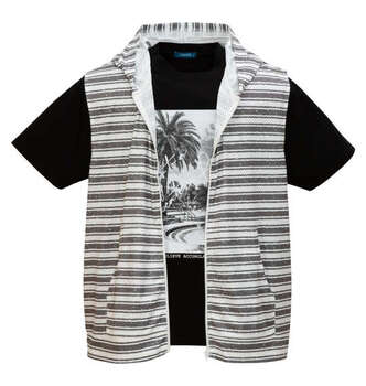 大きいサイズ COLLINS メッシュラフボーダー柄ノースリーブフルジップパーカー+半袖Tシャツ 3L 4L 5L 6L MC852332-01712 ラッピング可 送料無料 即日発送