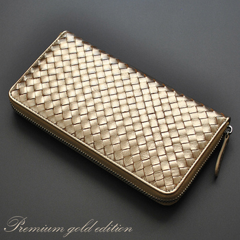 長財布 メッシュシープスキン革ラウンドファスナー長財布E 031M GD ゴールドカラー羊革編み込み婦人財布 送料無料