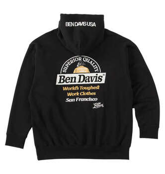 大きいサイズ BEN DAVIS レーベル刺繍プルパーカー 3L 4L 5L 6L ブラック ラッピング可 送料無料 即日発送