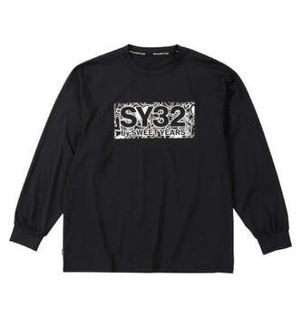 大きいサイズ SY32 by SWEET YEARS ハートパターンボックスロゴ長袖Tシャツ 3L 4L 5L 6L ブラック ラッピング可 送料無料 即日発送